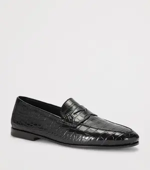 Santoni Crocodile Carlos Penny Loafers
