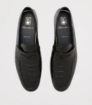 Santoni Crocodile Carlos Penny Loafers