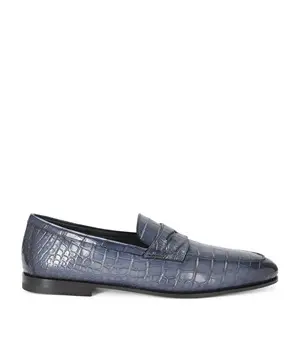 Santoni Crocodile Carlos Penny Loafers