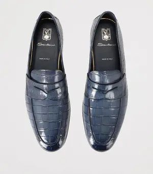 Santoni Crocodile Carlos Penny Loafers