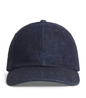 Stone Island Denim Embroidered Baseball Cap - Blue