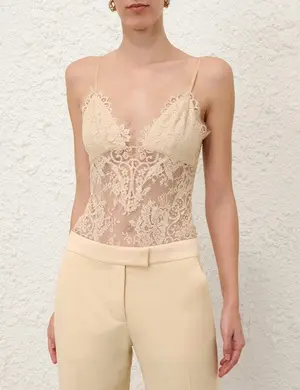 Zimmermann Illustration Semi-sheer Lace Bodysuit - Cream