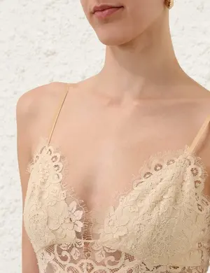 Zimmermann Illustration Semi-sheer Lace Bodysuit - Cream