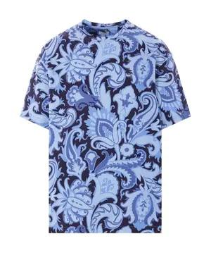 Etro Paisley Printed Crewneck T-shirt - Light Blue Multicolour