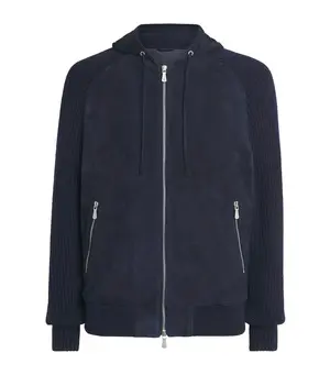 Eleventy Suede-trim Padded Jacket