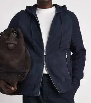 Eleventy Suede-trim Padded Jacket