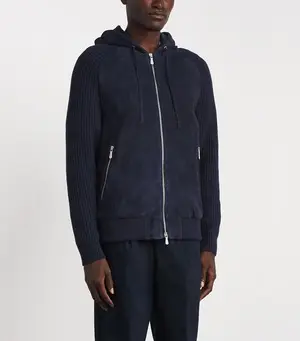 Eleventy Suede-trim Padded Jacket