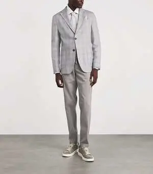 Eleventy Silk-cashmere Check Unstructured Blazer