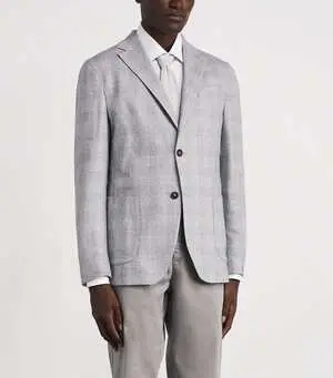 Eleventy Silk-cashmere Check Unstructured Blazer