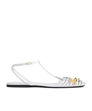 Celine Cage Flat Sandal In Goatskin - White