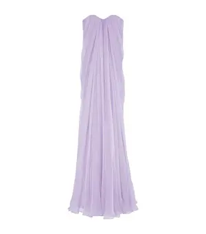 Alexander McQueen Silk Pleated Strapless Gown