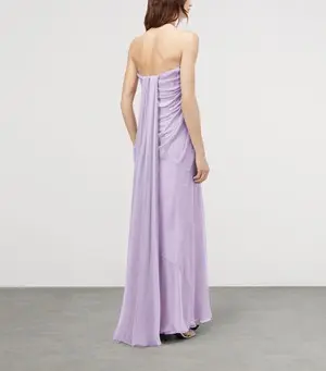 Alexander McQueen Silk Pleated Strapless Gown