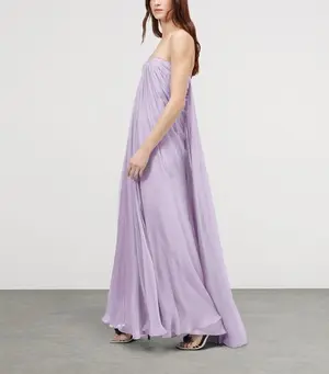 Alexander McQueen Silk Pleated Strapless Gown