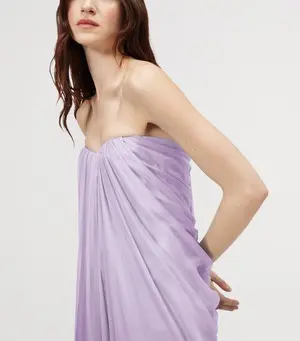 Alexander McQueen Silk Pleated Strapless Gown