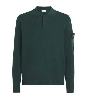 Stone Island Wool Compass Polo Sweater - Green