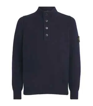 Stone Island Wool-blend Button-up Sweater - Navy