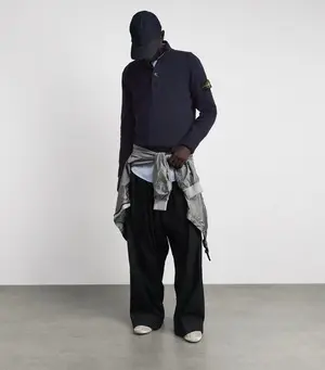 Stone Island Wool-blend Button-up Sweater - Navy