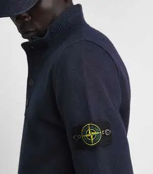 Stone Island Wool-blend Button-up Sweater - Navy