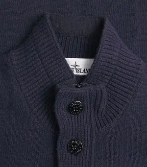 Stone Island Wool-blend Button-up Sweater - Navy