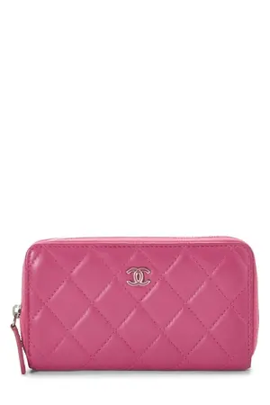 Chanel Quilted Lambskin Compact Zip Around Wallet - Pink