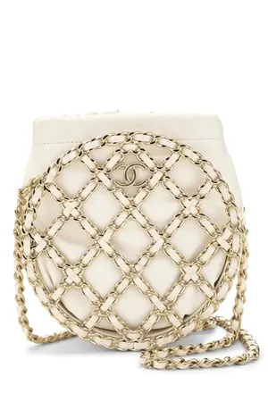 CHANEL White Round Caged Chain Around Crossbody