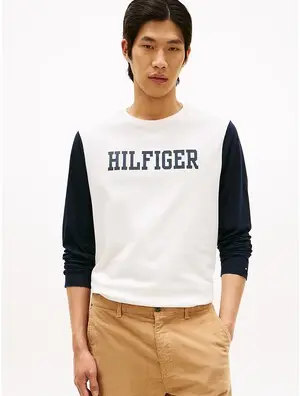 Tommy Hilfiger Long-sleeve Colorblock Hilfiger T-shirt - Ivory