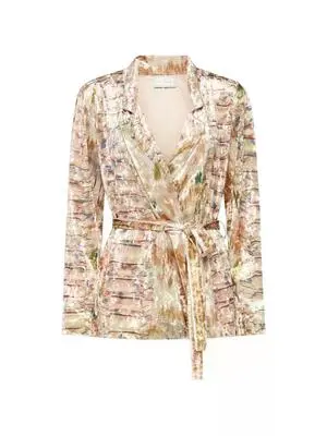 PIERRE-LOUIS MASCIA Ranat Belted Brushstroke-print Blazer - Neutrals