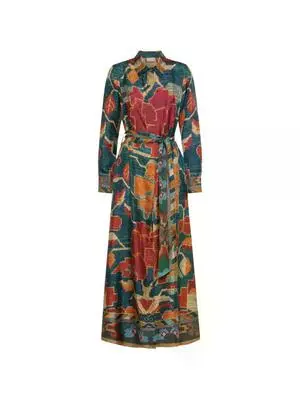 PIERRE-LOUIS MASCIA Aloe Belted Tapestry-print Maxi Shirt Dress - Blue