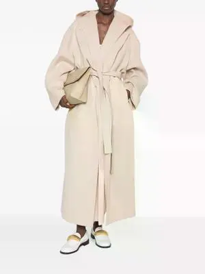 Sportmax Hooded Belted Coat - Neutrals