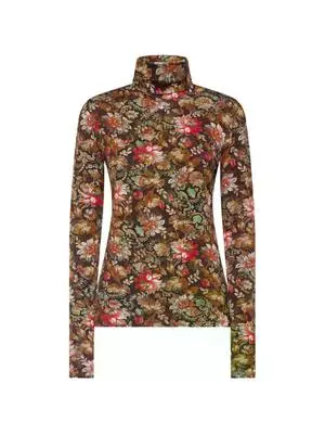 PIERRE-LOUIS MASCIA Sassonia Floral-print Turtleneck Top - Brown