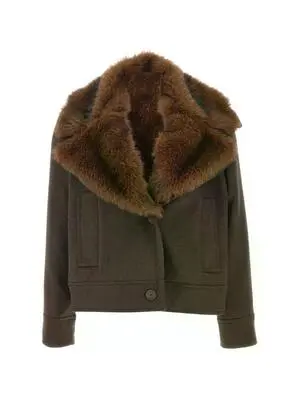 KAOS Faux-fur Collar Cropped Jacket - Brown