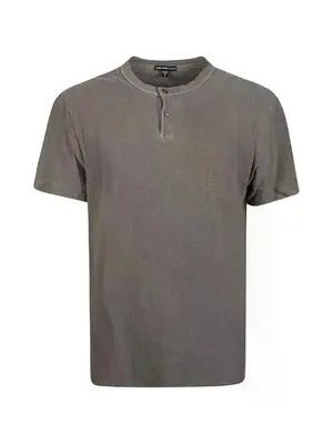 JAMES PERSE Henley-neck Short-sleeve T-shirt - Brown