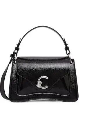 COCCINELLE C-logo Patent Leather Tote Bag - Black