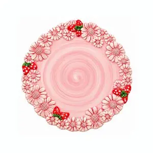 CHERRY PIE FARMHOUSE Italian Handpainted Strawberrry Plates Set Of Two - Pink