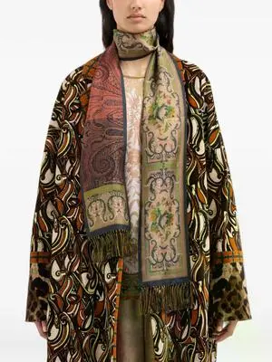 PIERRE-LOUIS MASCIA Aloewuf Paisley Floral-print Fringed Scarf - Brown