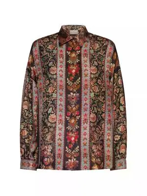 PIERRE-LOUIS MASCIA Aloe Floral-print Silk Shirt - Black