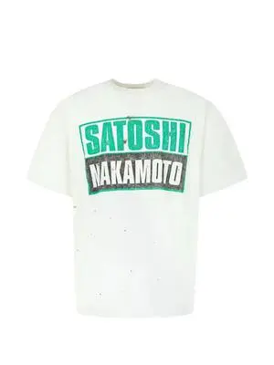 SATOSHI NAKAMOTO Logo-print Distressed T-shirt