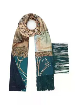 PIERRE-LOUIS MASCIA Aloewon Fringe-trimmed Landscape-print Scarf - Blue