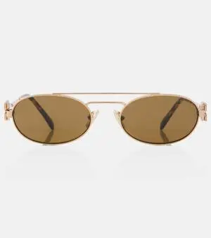 Miu Miu Logo Oval Sunglasses - Gold