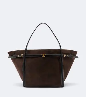 TOD'S T Timeless Medium Suede Tote Bag - Brown