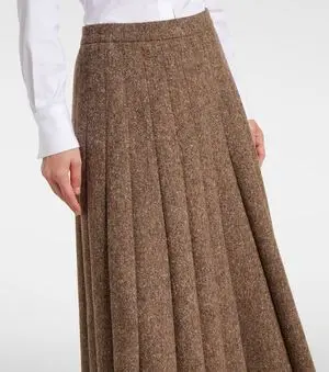 Brunello Cucinelli Pleated Wool-blend Tweed Midi Skirt