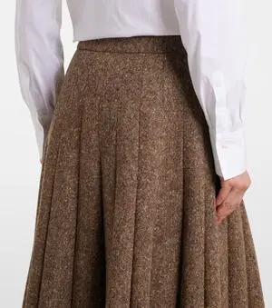 Brunello Cucinelli Pleated Wool-blend Tweed Midi Skirt