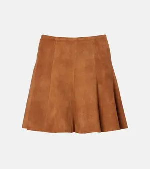 Stouls Mila Pleated Suede Miniskirt - Brown