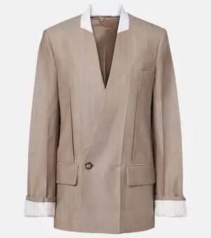 Victoria Beckham Herringbone Virgin Wool Blazer - Grey