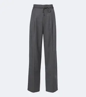 Max Mara Belted Cashmere-blend Wide-leg Pants - Grey