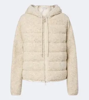 Moncler Hooded Bouclé Down Jacket - White