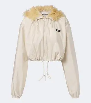Miu Miu Cropped Hooded Shearling-trimmed Jacket - Beige