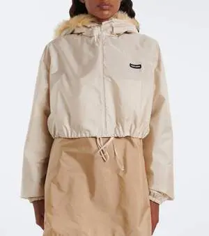 Miu Miu Cropped Hooded Shearling-trimmed Jacket