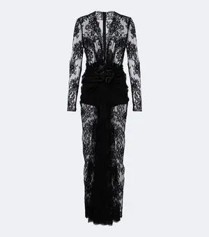 Dolce & Gabbana Gathered Cotton-blend Lace Midi Dress - Black