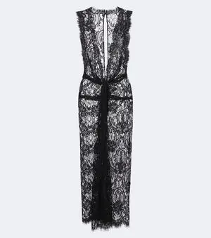 Dolce & Gabbana Gathered Cotton-blend Lace Maxi Dress - Black